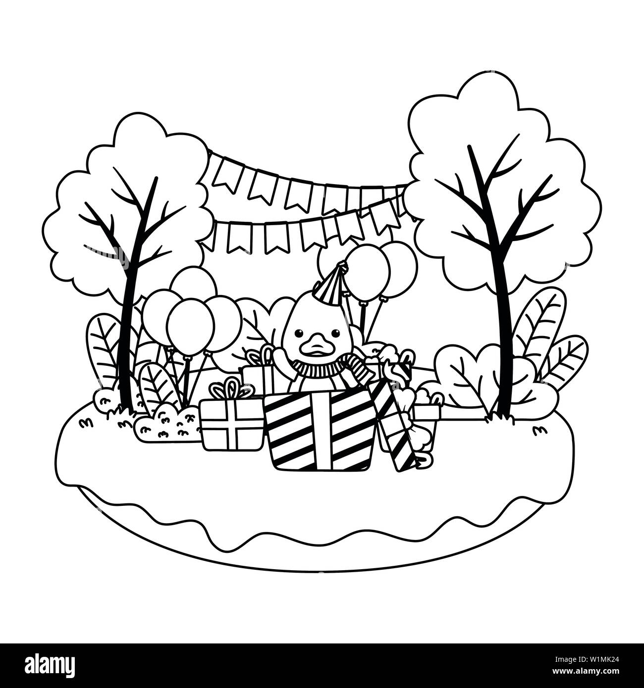 Duck cartoon design, Animal happy birthday celebration decoration and ...