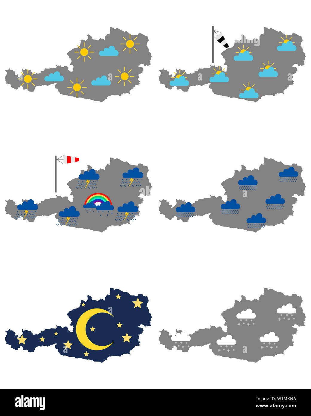Maps of Austria with various weather symbols Stock Photo - Alamy