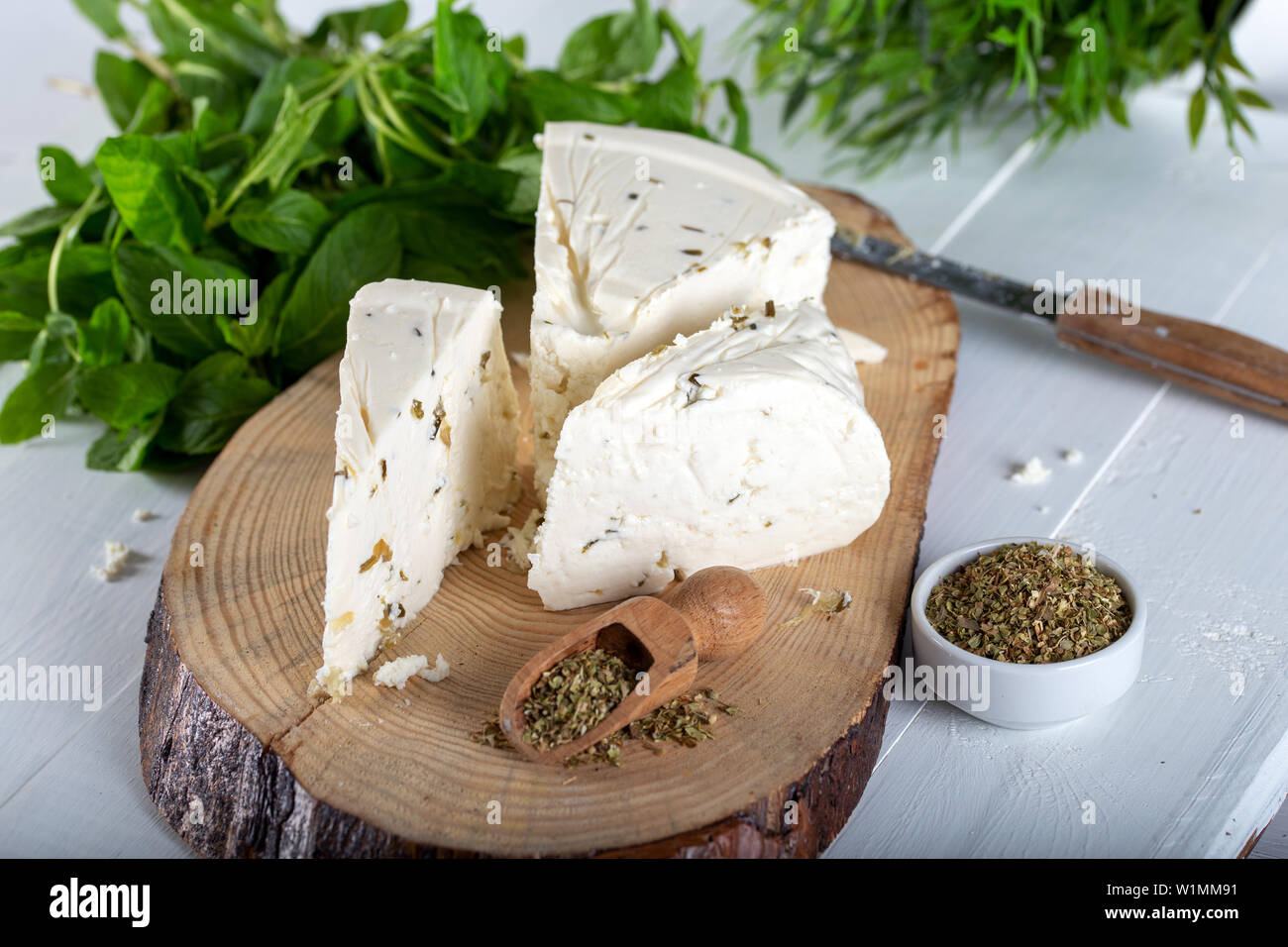 Cheese with herbs and spices, herb cheese with spices Stock Photo - Alamy