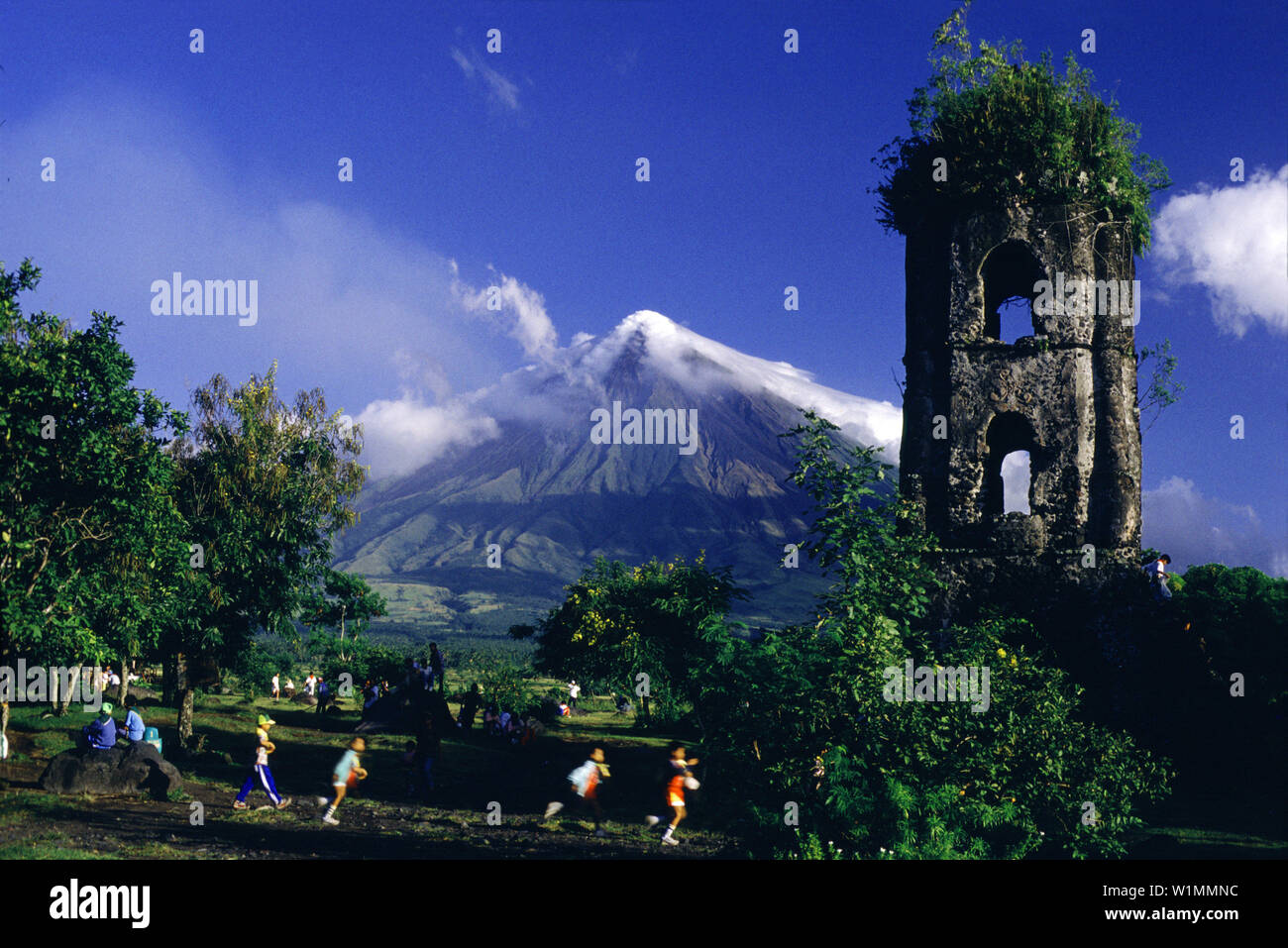 Ruins of Cagsawa church, Mayon volcano, Legazpi, Luzon Island ...