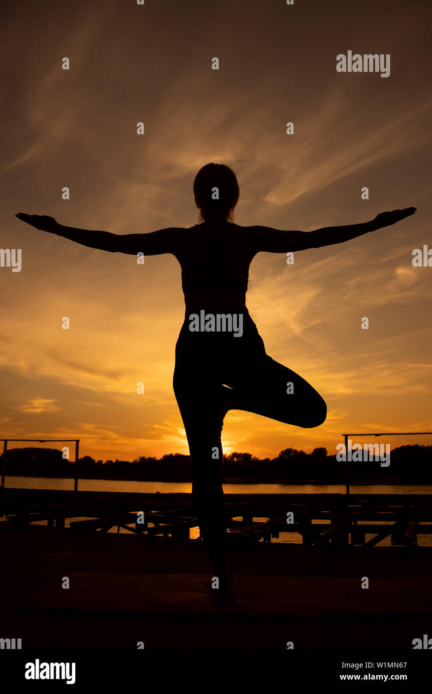 Tree pose silhouette hi-res stock photography and images - Alamy