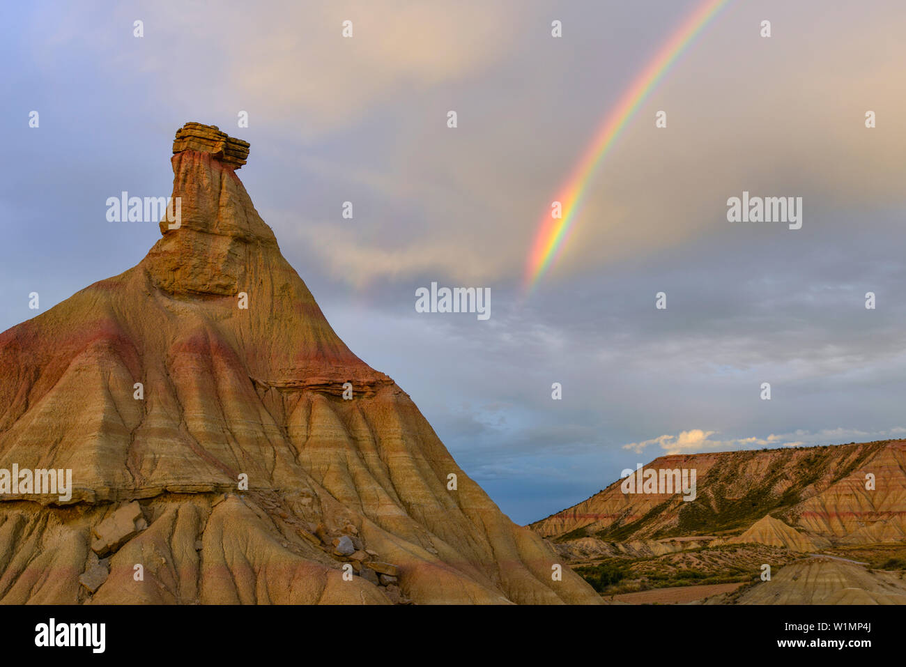 rainbow over Castil de Tierra, El Castildetierra, Bardenas Reales, semi ...