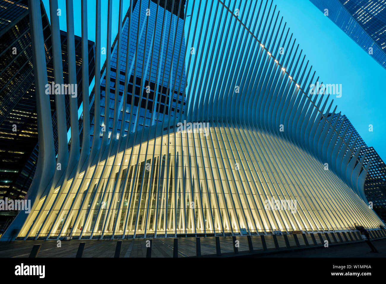 the Oculus exterior at dusk, futuristic train station by famous ...