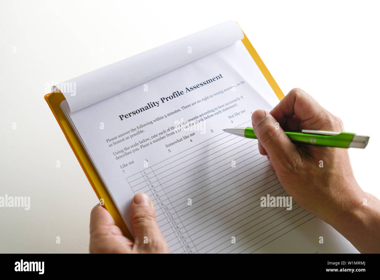 Personality test or assessment form as part of job interview screening ...