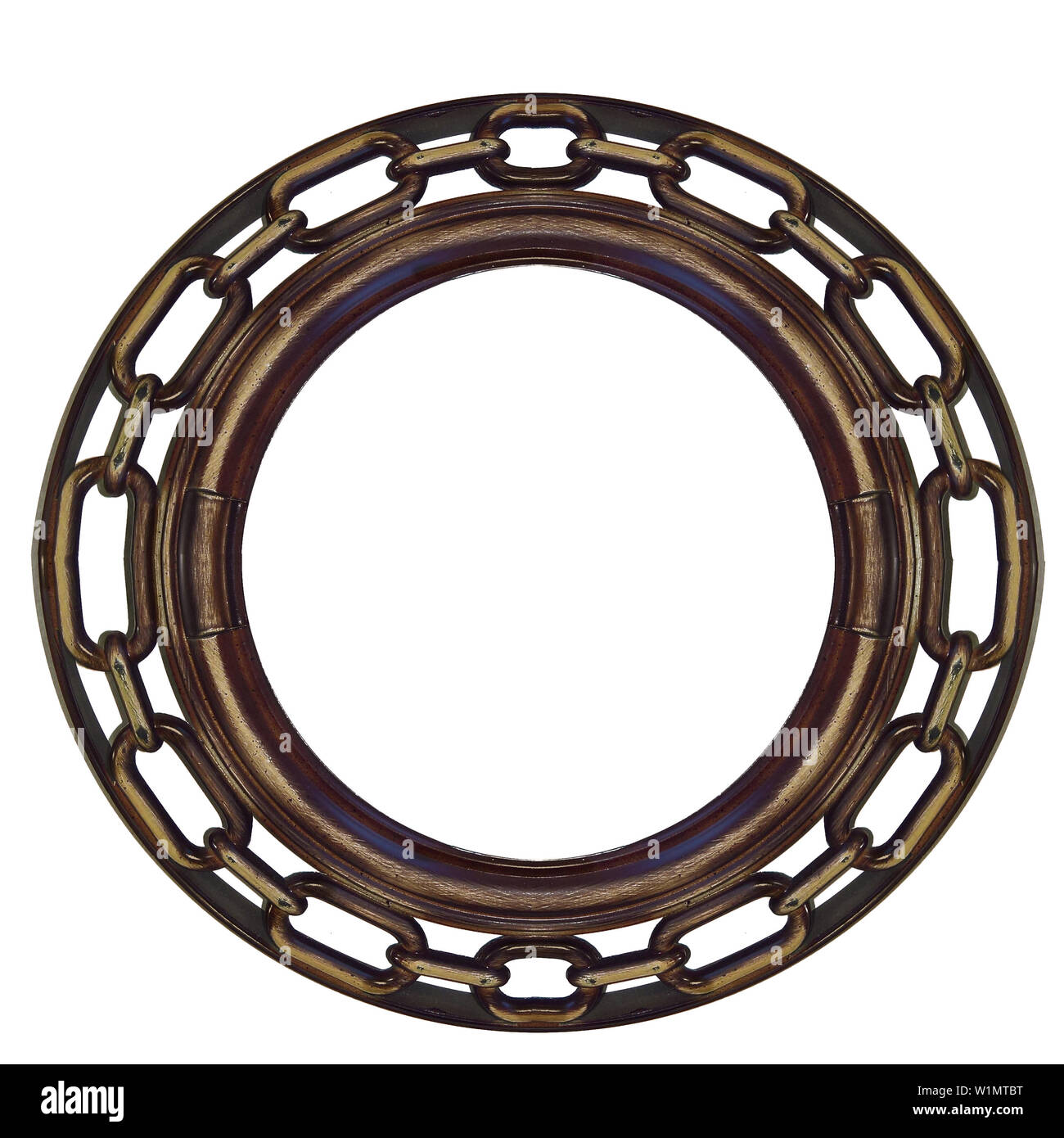round wooden frame. with a chain. isolated on white background Stock ...
