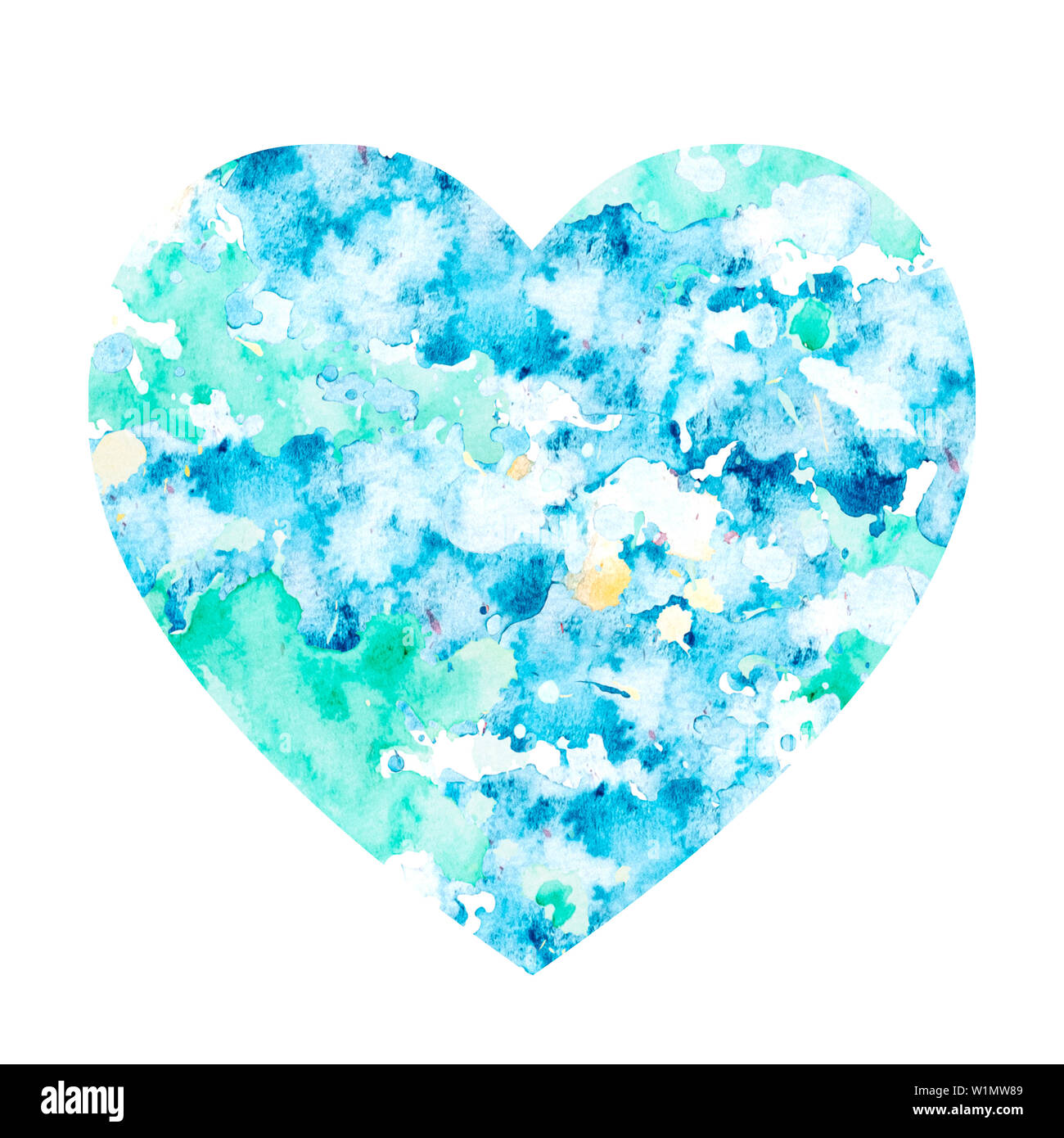 Watercolor stain in the shape of a heart. Isolated blue blot on white ...
