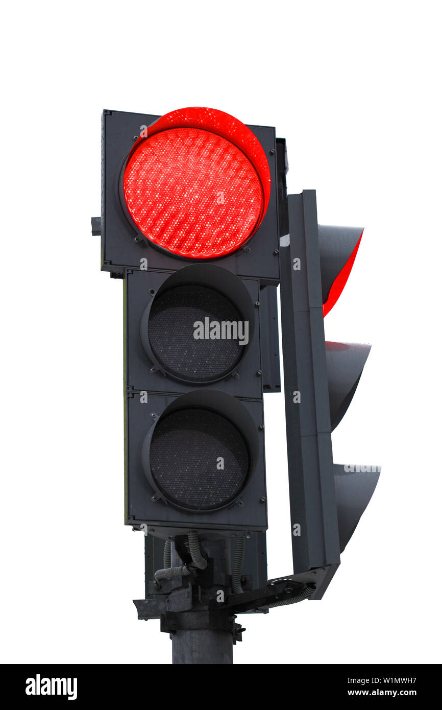 traffic light with a burning red light. isolated on white background ...