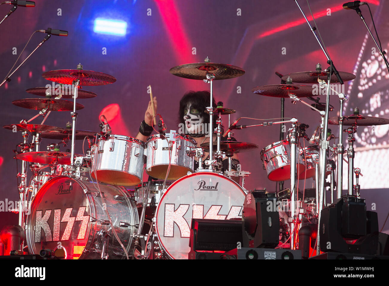 Oslo, Norway - June 27, 2019. The American rock band Kiss performs a ...