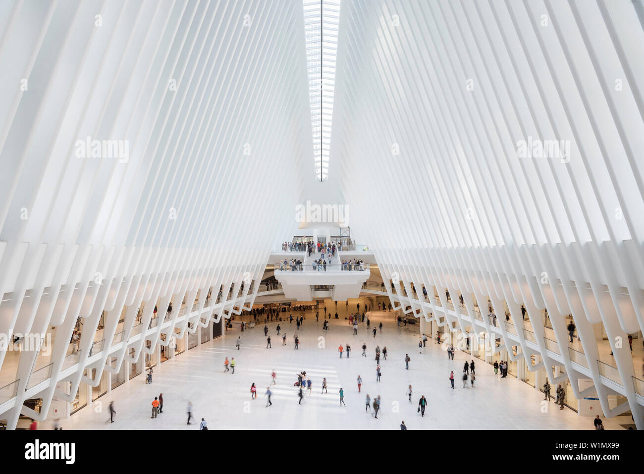 the Oculus, view down at passengers, futuristic train station by famous ...