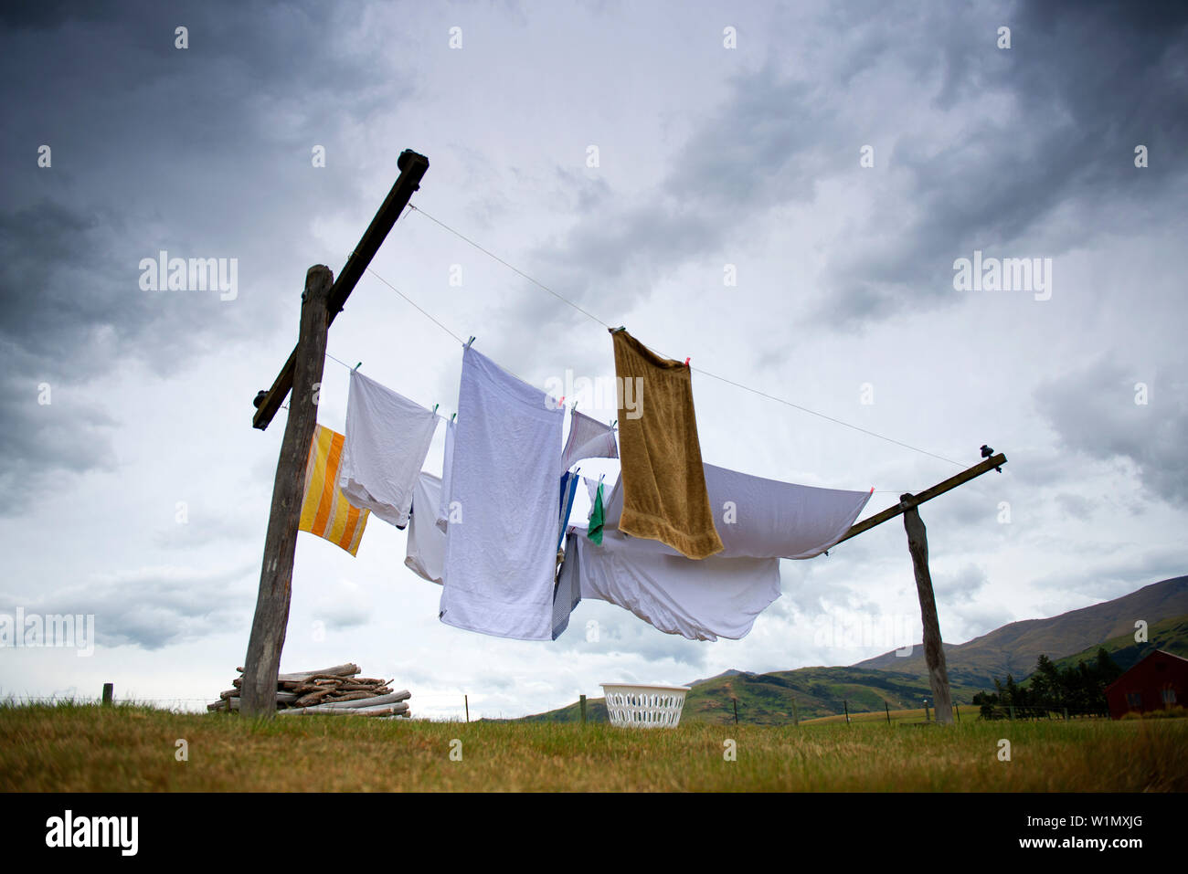 Washing line in the garden of the famous New Zealand artist Grahame ...
