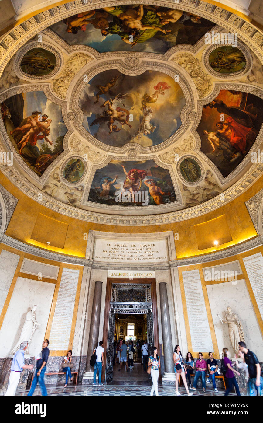 Interior view of the Louvre museum, ceiling paintings, Paris, France ...
