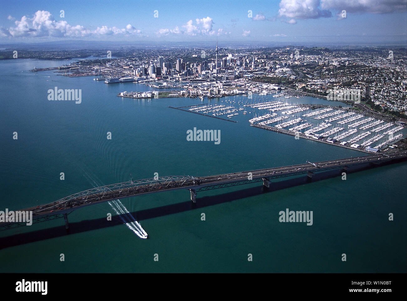 Aerial Photo, Harbour Bridge & Skyline Auckland, New Zealand Stock ...
