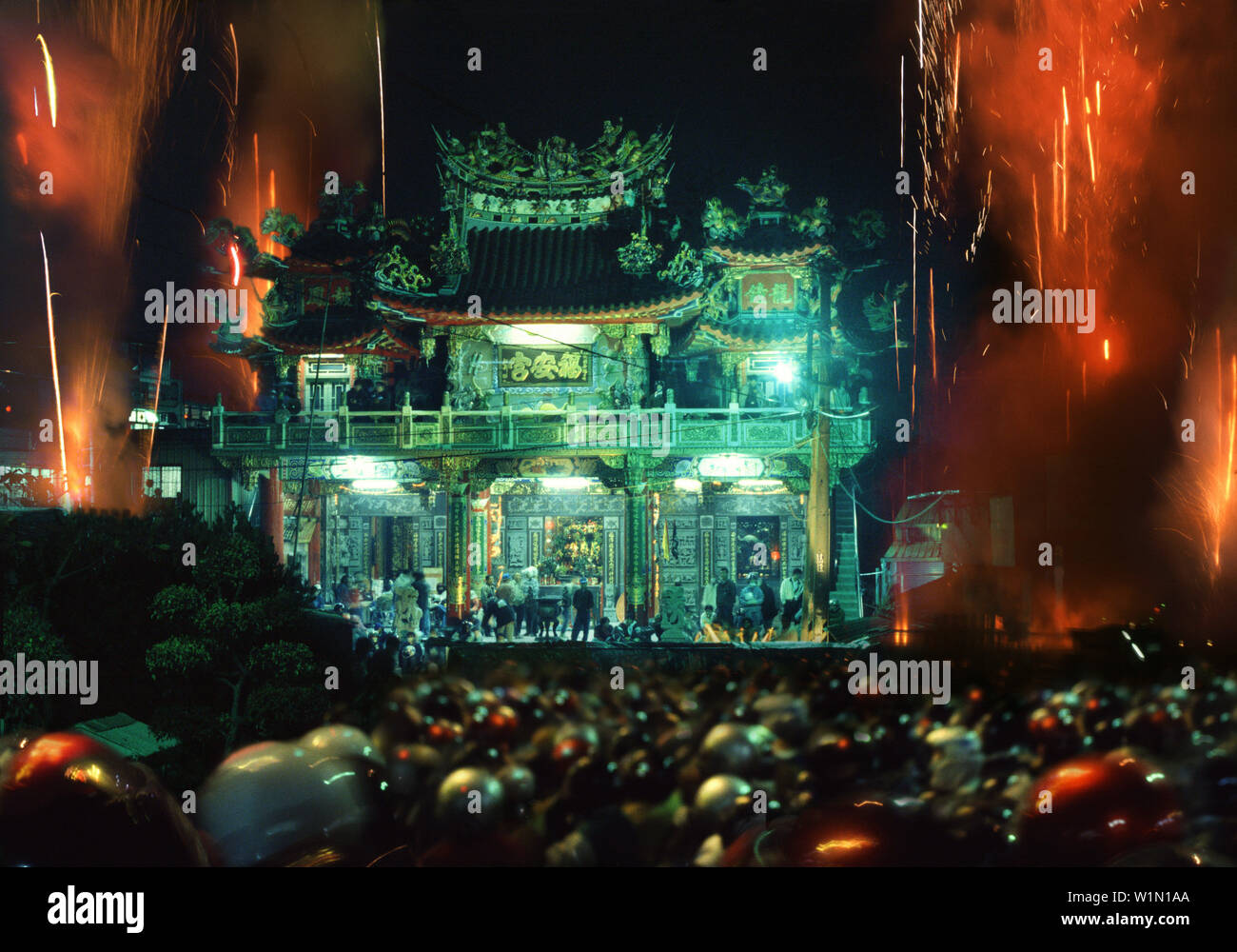 Yenshui fireworks festival, temple with fireworks, Yenshui, Tainan ...