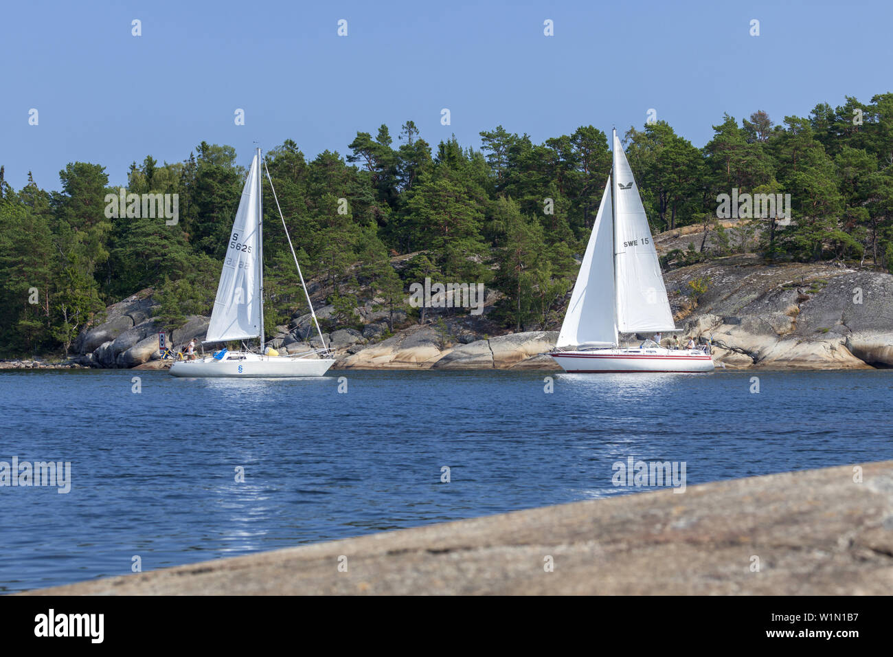 Sailboats near the island of Finnhamn in Stockholm archipelago, Uppland ...