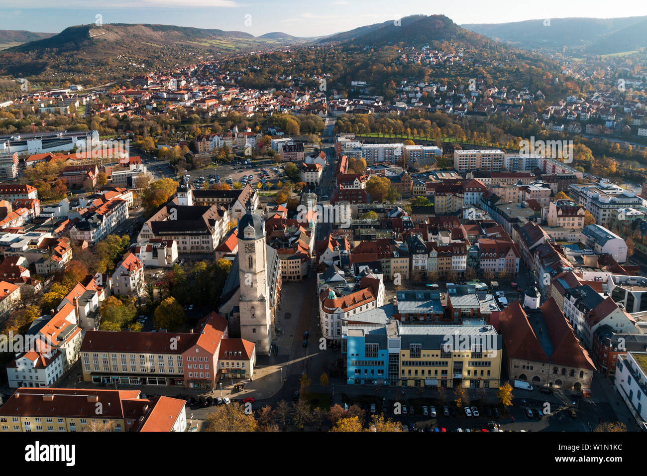 View from Jentower to the old town of Jena with church St. Michael ...