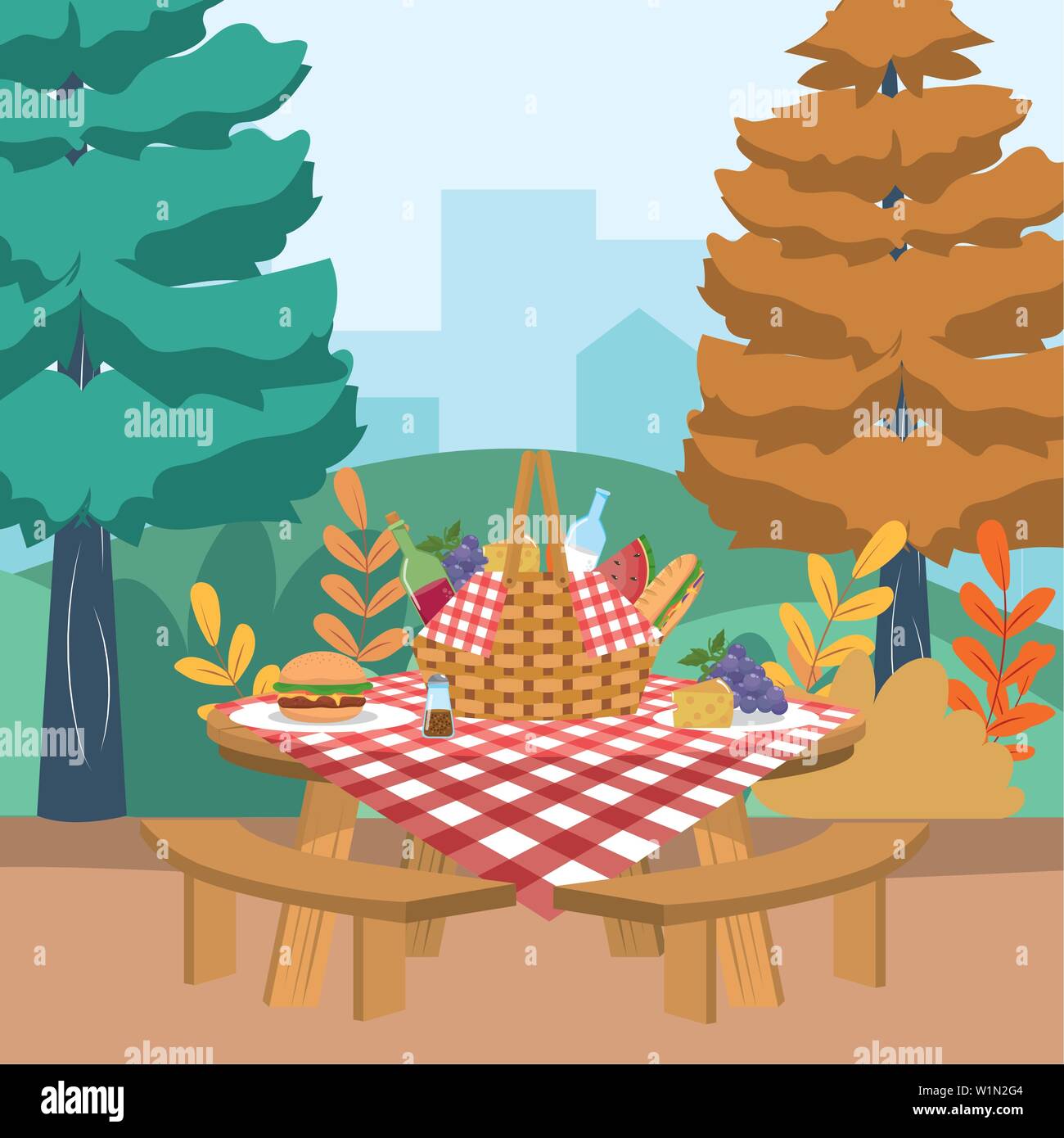 Picnic in forest design, Food summer outdoor leisure healthy spring ...