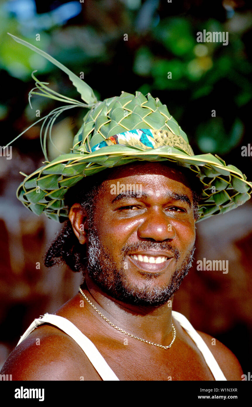 Man with Palm Leaf Hat, St. George´s, Grenada Caribbean Stock Photo - Alamy