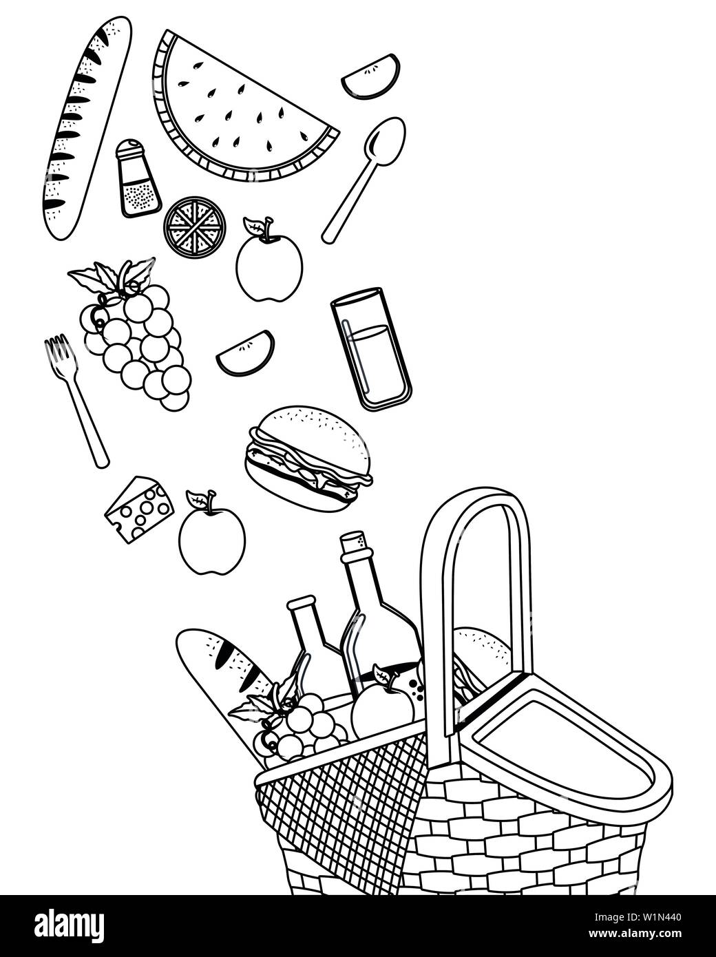 Picnic basket design, Food summer outdoor leisure healthy spring lunch ...
