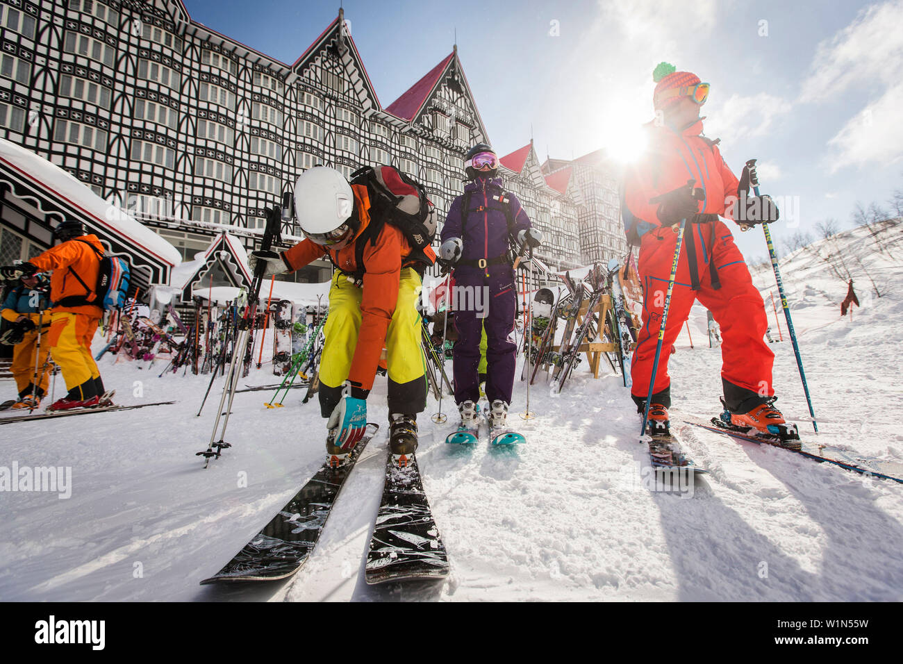 Freerider before the Hotel Green Plaza, Cortina, Hakuba, Nagano, Japan ...