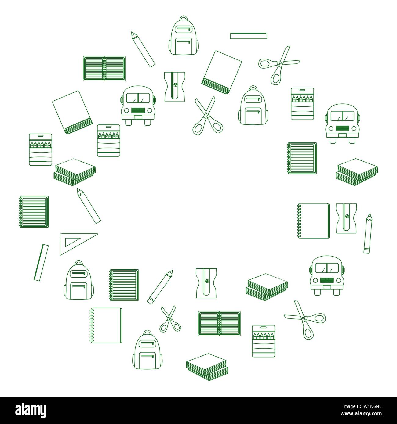 set of school supplies circular pattern vector illustration design ...