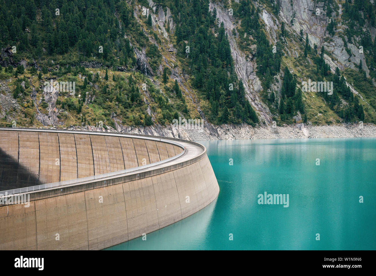 Turquoise glacial water at Schlegeis Dam, Zillertal, Tyrol, Austria ...