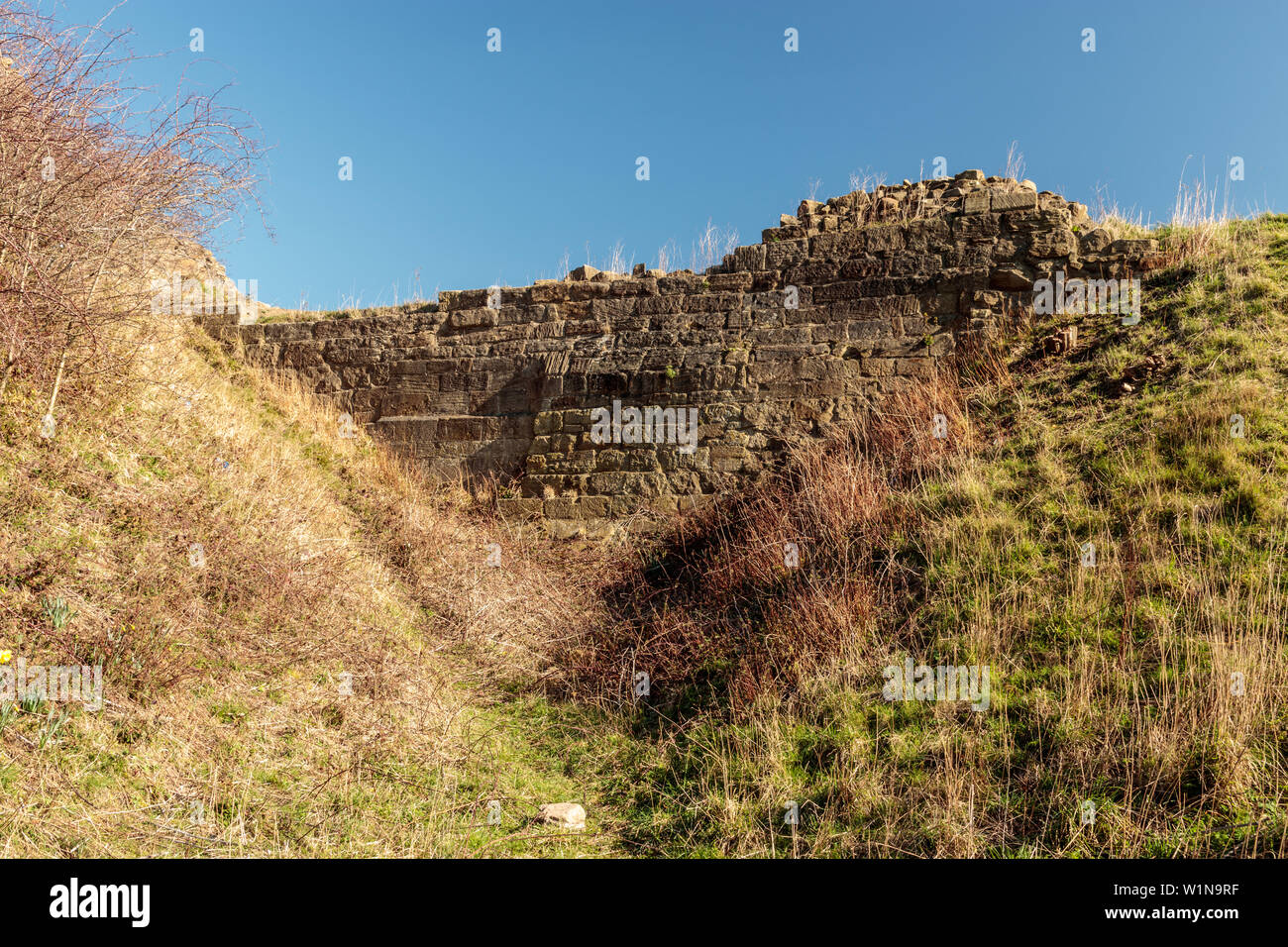 Foundation walls in the moat of Sandal Castle Stock Photo - Alamy
