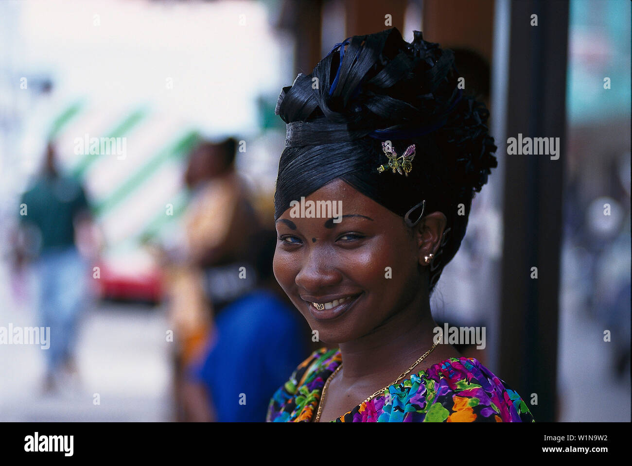 Girl with Hairstyle, Bridgetown, St. Michael Barbados Stock Photo - Alamy