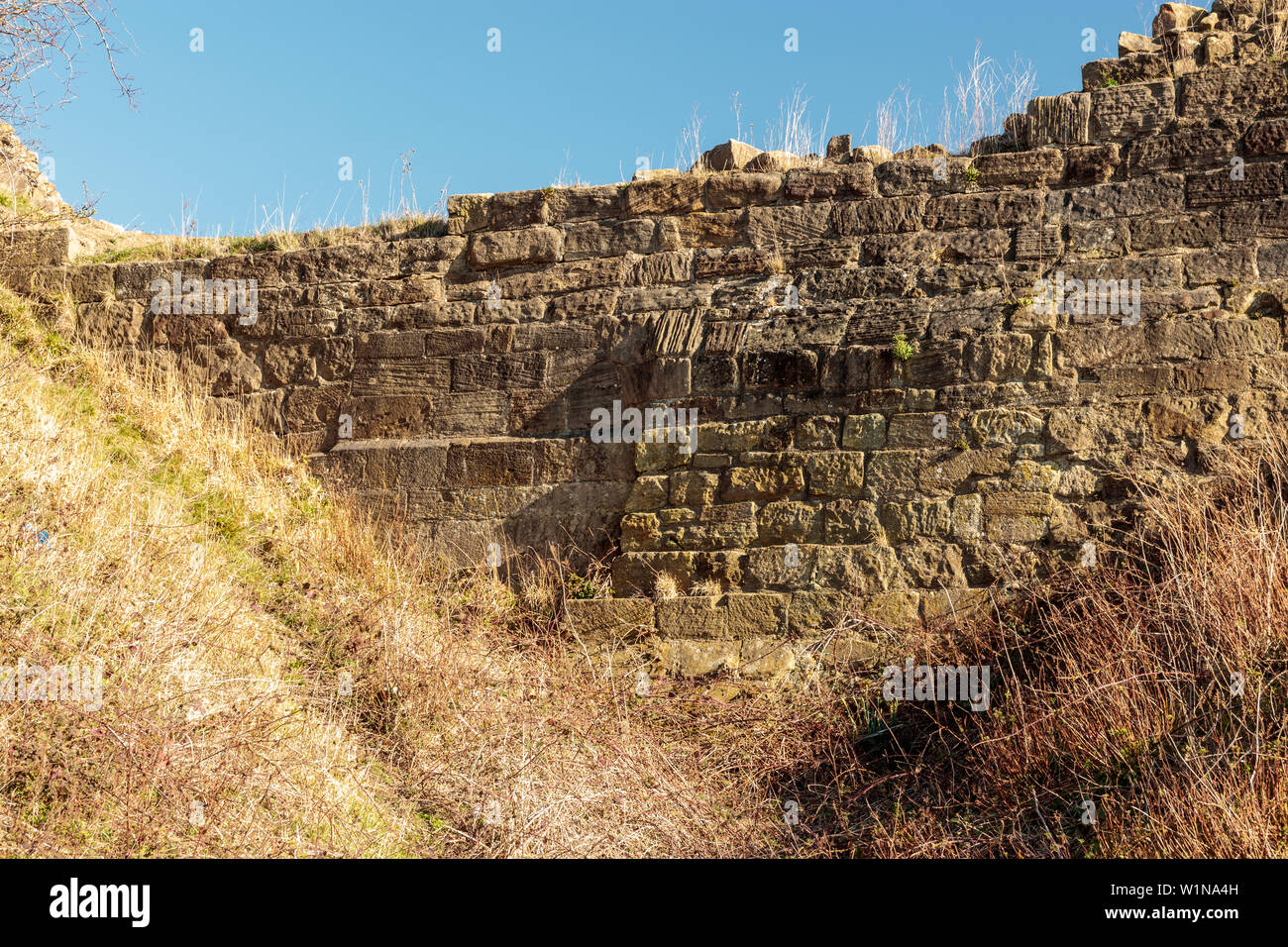 Foundation walls in the moat of Sandal Castle Stock Photo - Alamy