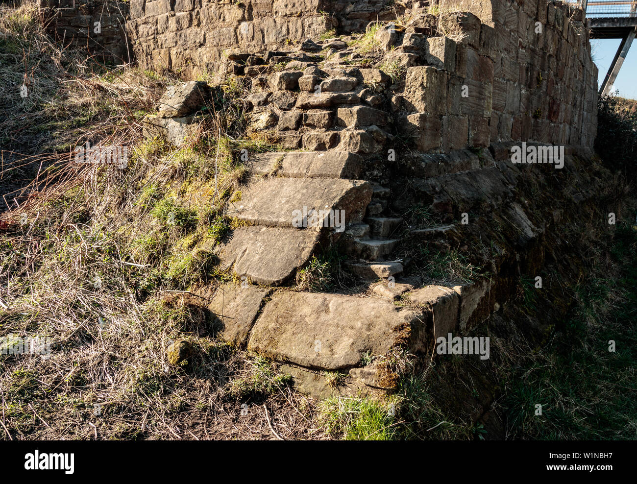 Foundation walls in the moat of Sandal Castle Stock Photo - Alamy