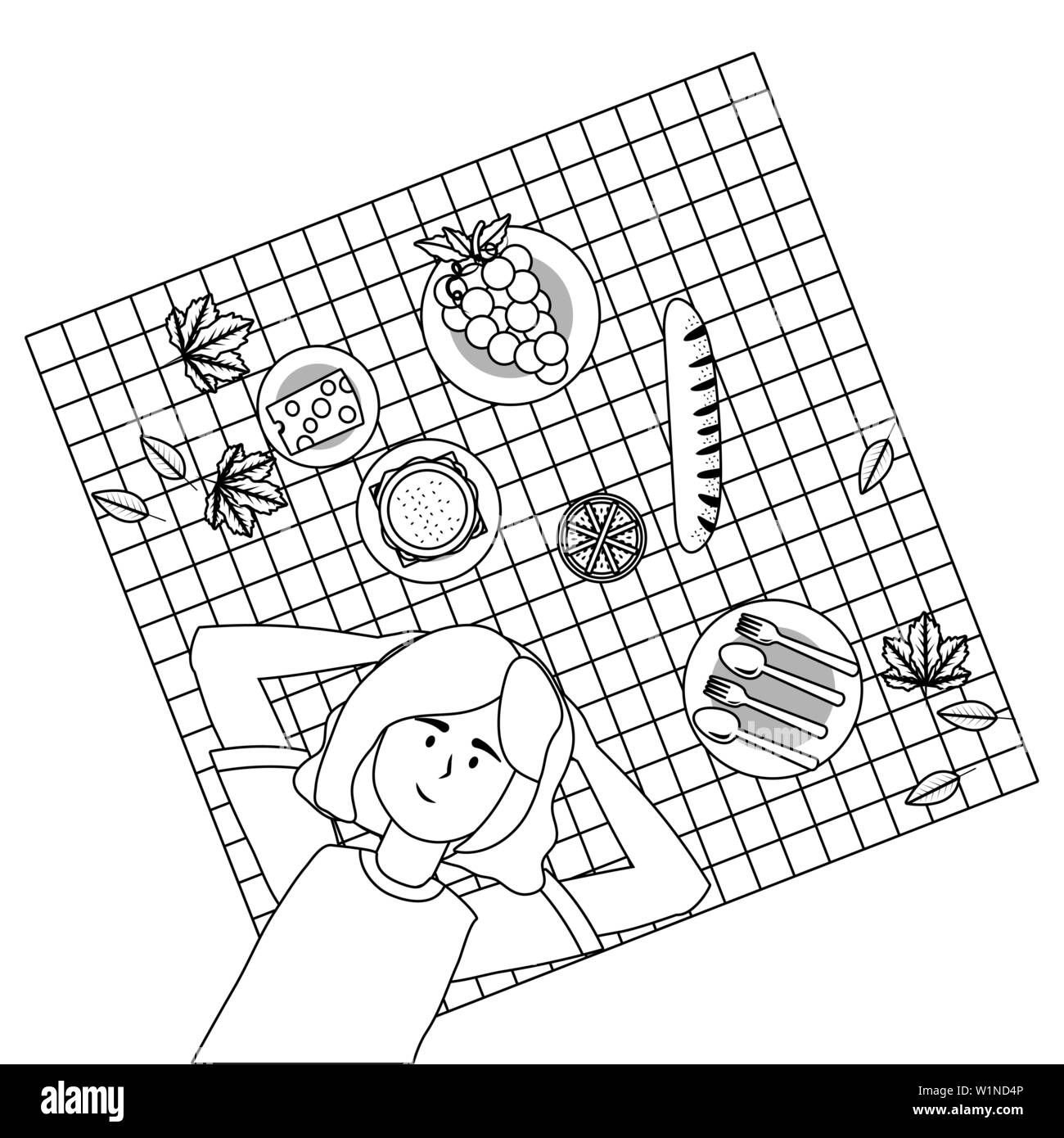 Woman cartoon having picnic design, Food summer outdoor leisure healthy ...