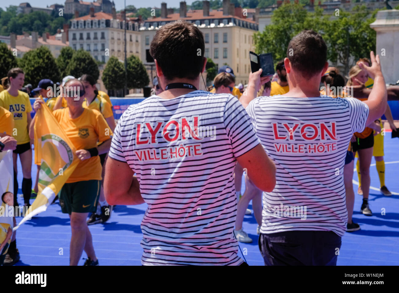 Place Bellecour- Lyon-France. Fan zone with the hosts before the semi ...