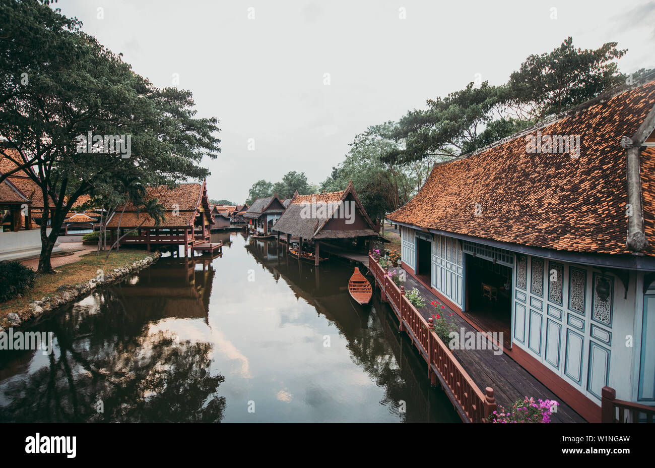 Asian floating market, and typical village on the water Stock Photo - Alamy