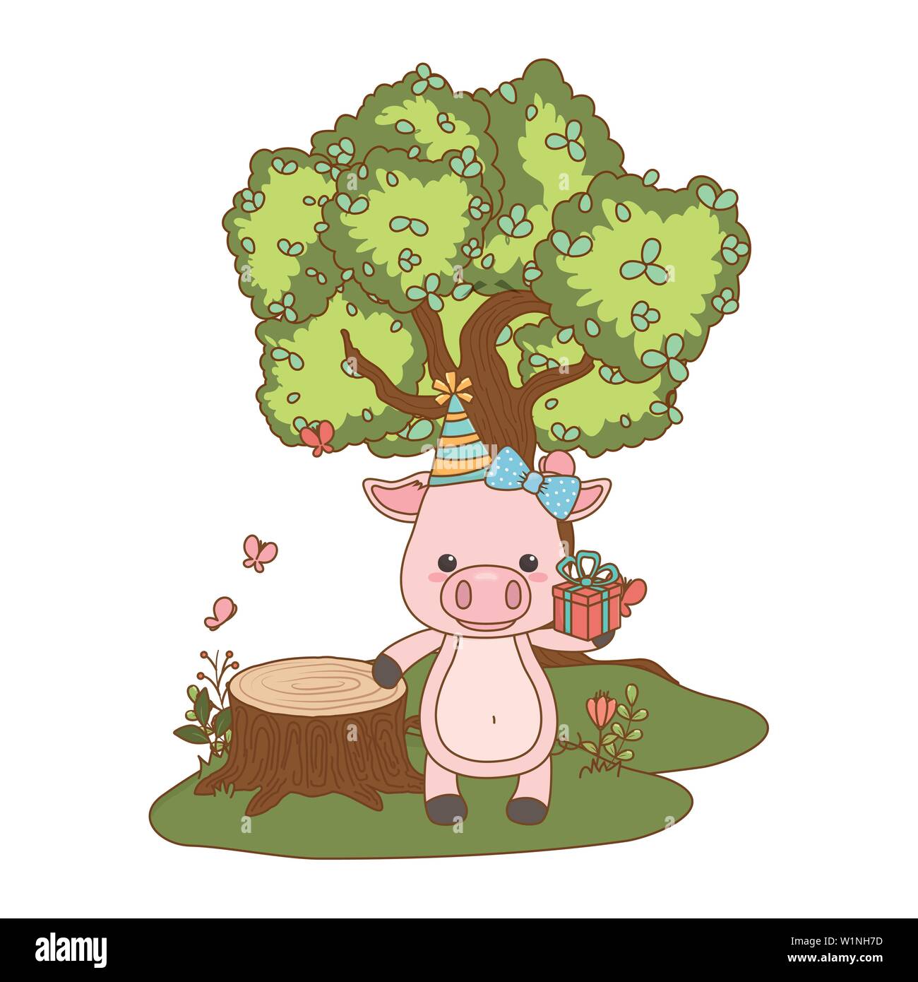 Pig cartoon design, Animal happy birthday celebration decoration and ...