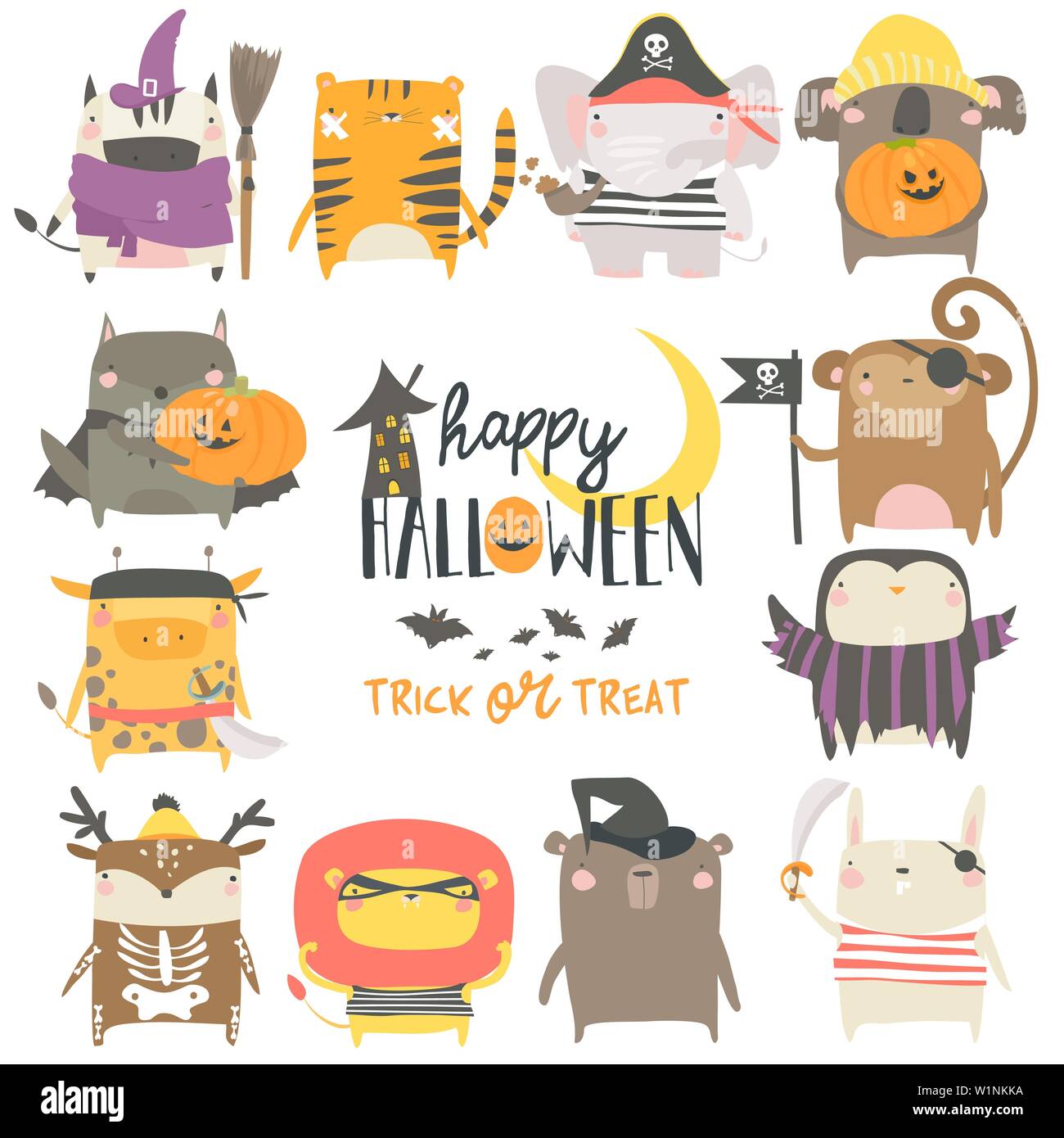 Set of funny animal characters dressed in Halloween costumes Stock ...