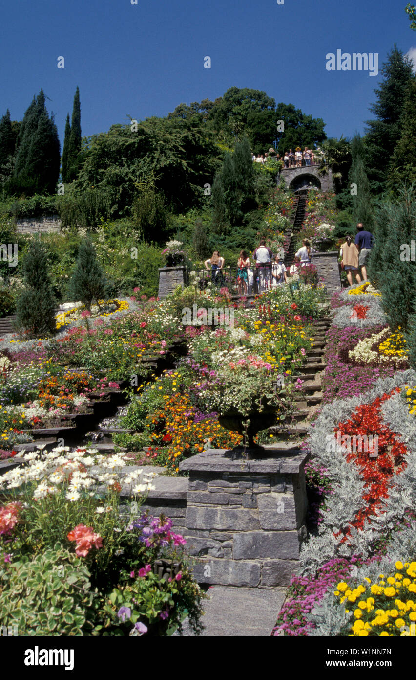 Flower steps, Mainau island at Lake Constance, Baden Wurttemberg ...