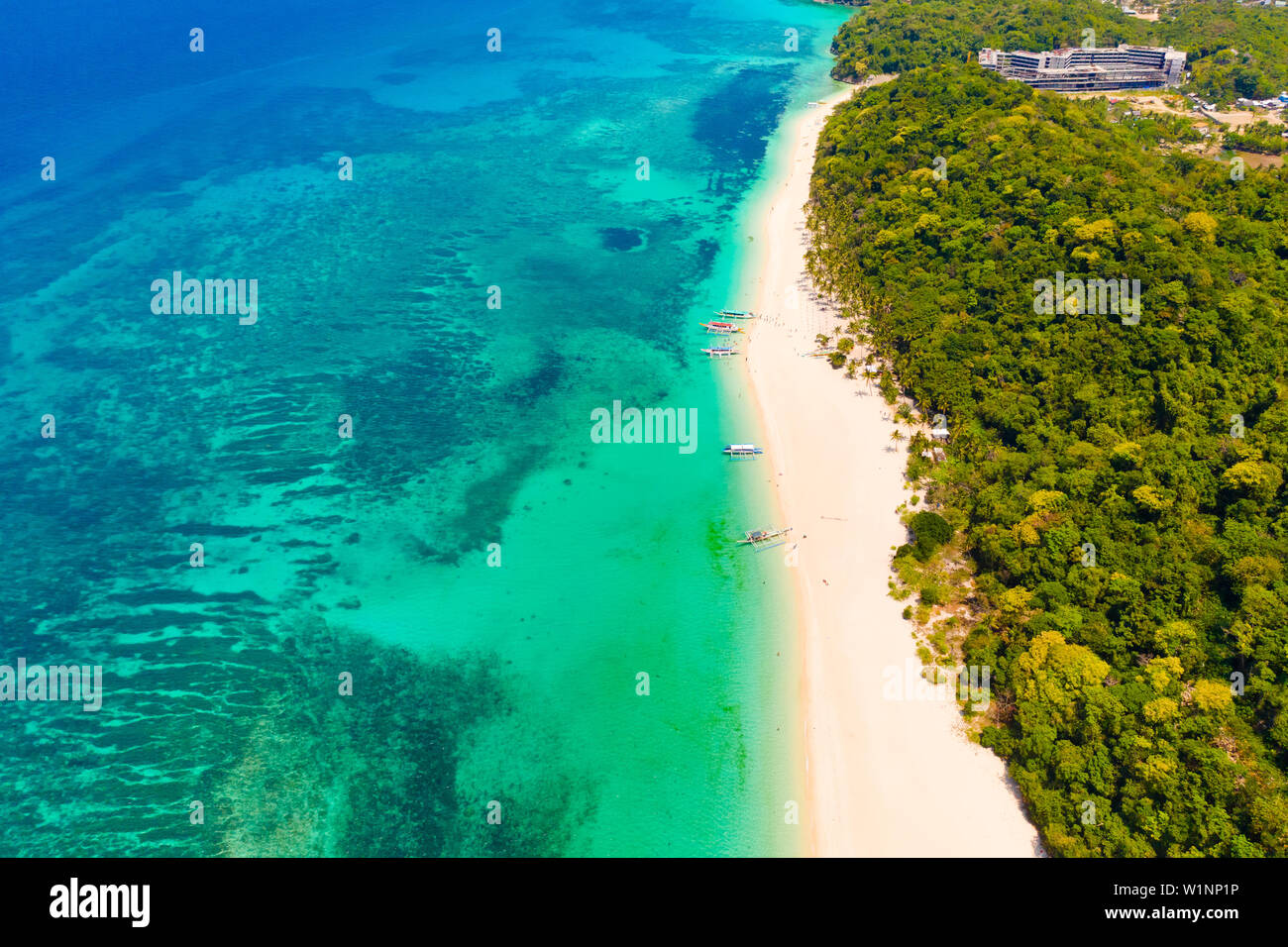 Puka Shell Beach, Boracay Island, Philippines, aerial view. Tropical ...