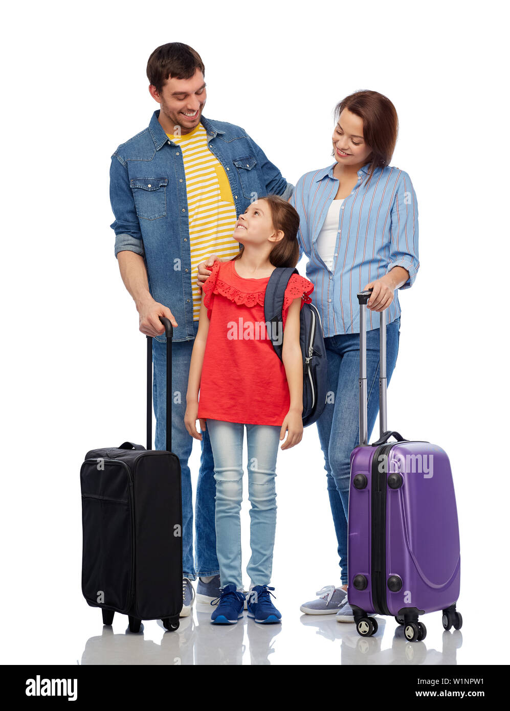 happy family with travel bags Stock Photo - Alamy