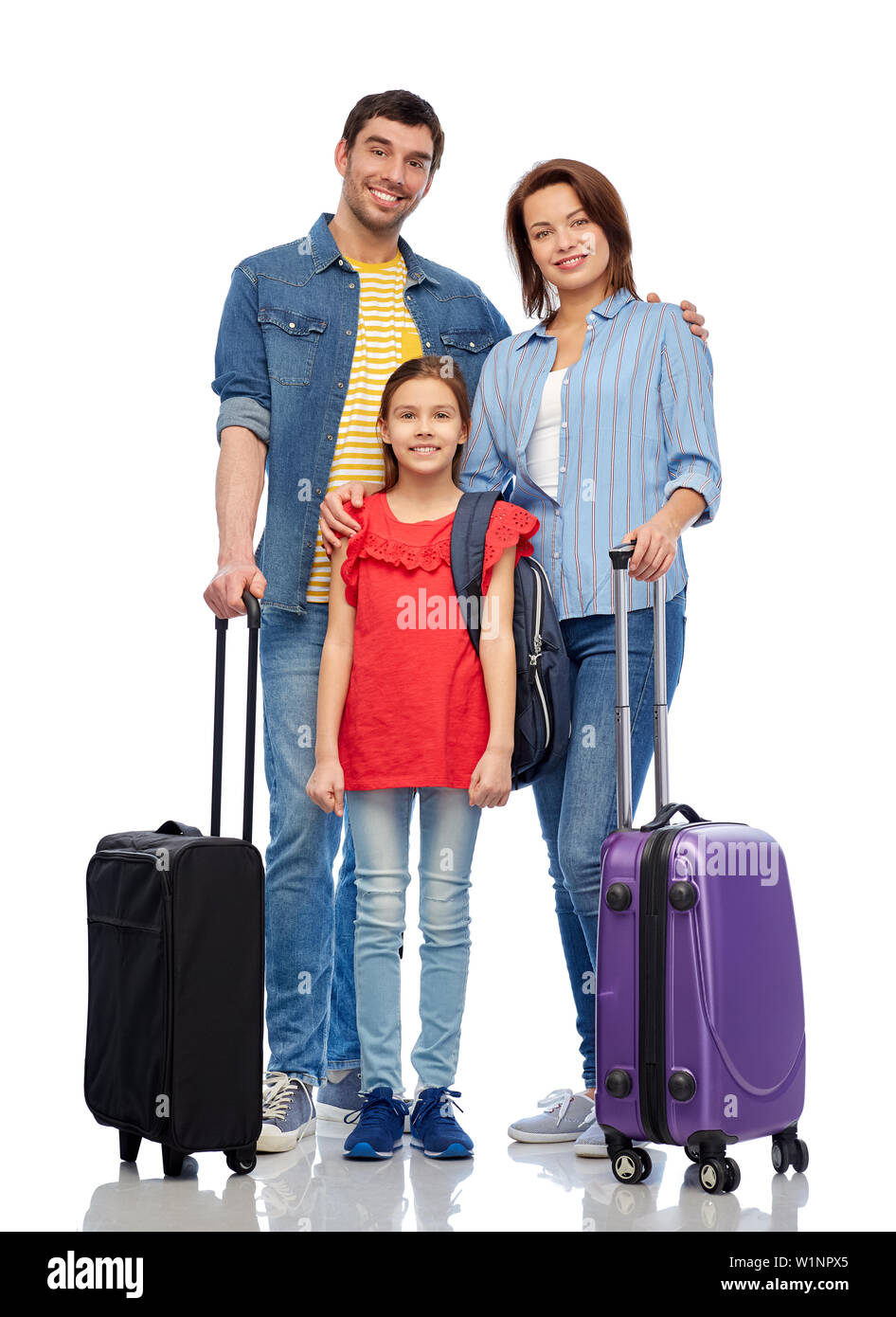 happy family with travel bags Stock Photo - Alamy