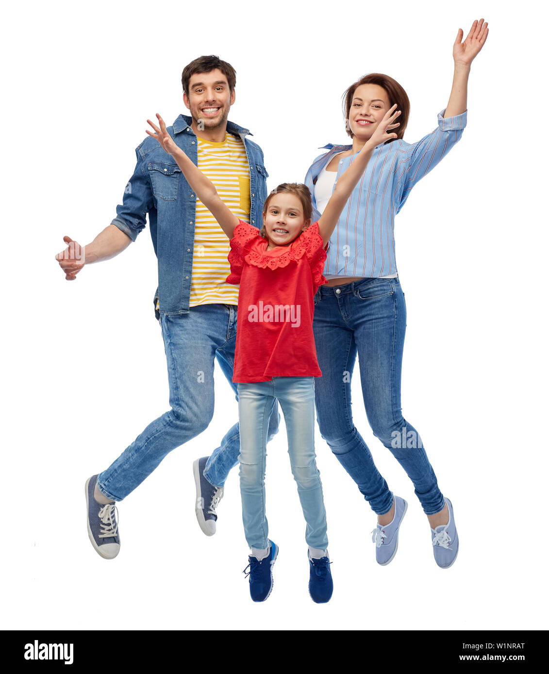 happy family jumping over white background Stock Photo - Alamy