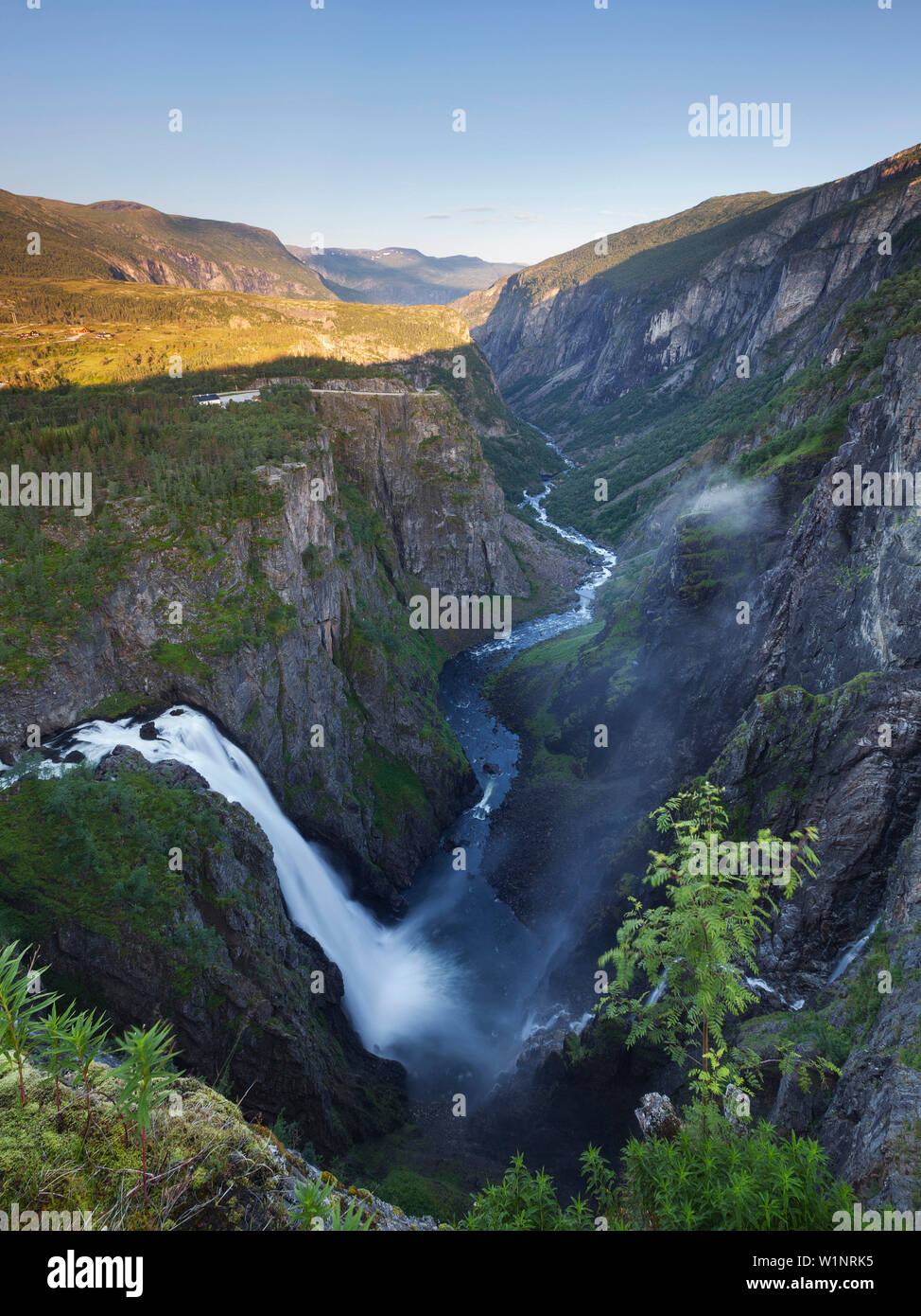 Deep gorge of the river Bjoreio with Vøringsfossen waterfall on the ...