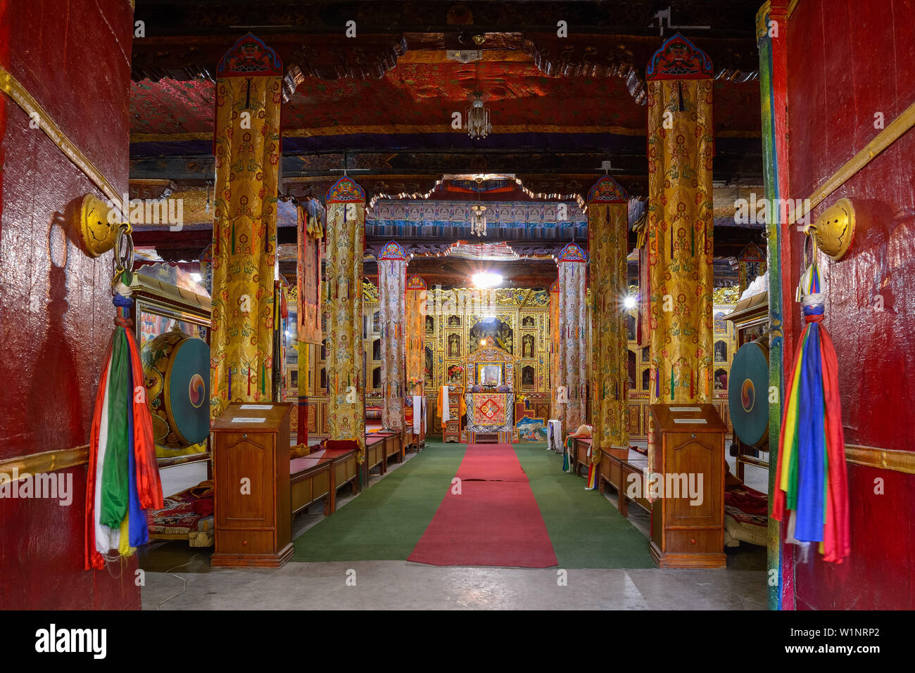 Monastery, gompa in Tsarang, Charang, tibetian village with a buddhist ...