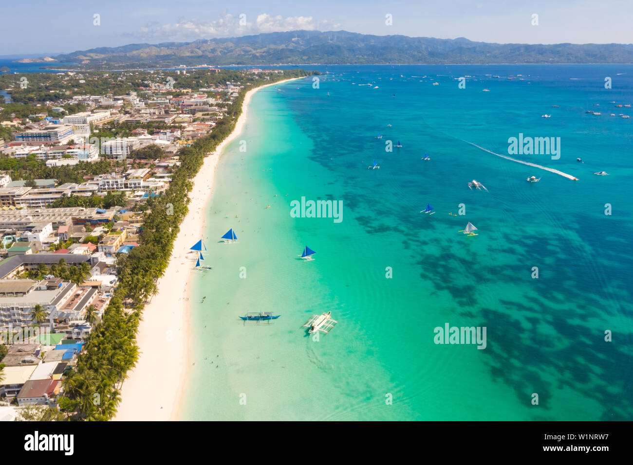 The coast of the island of Boracay. White beach and clear sea. Seascape ...