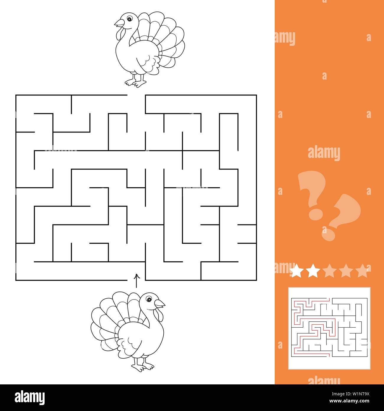 Maze game, education game for children, Funny Turkey Stock Vector Image ...