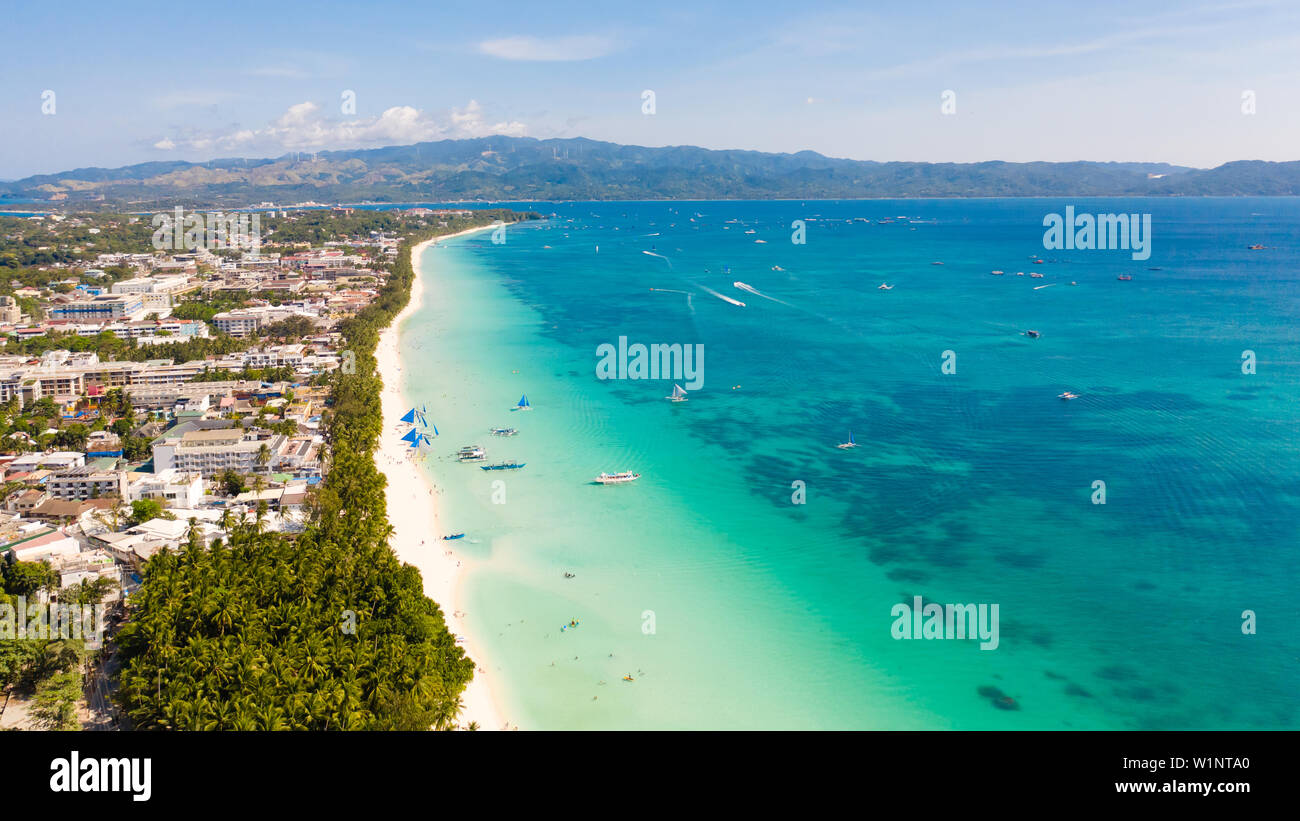 The coast of the island of Boracay. White beach and clear sea. Seascape ...