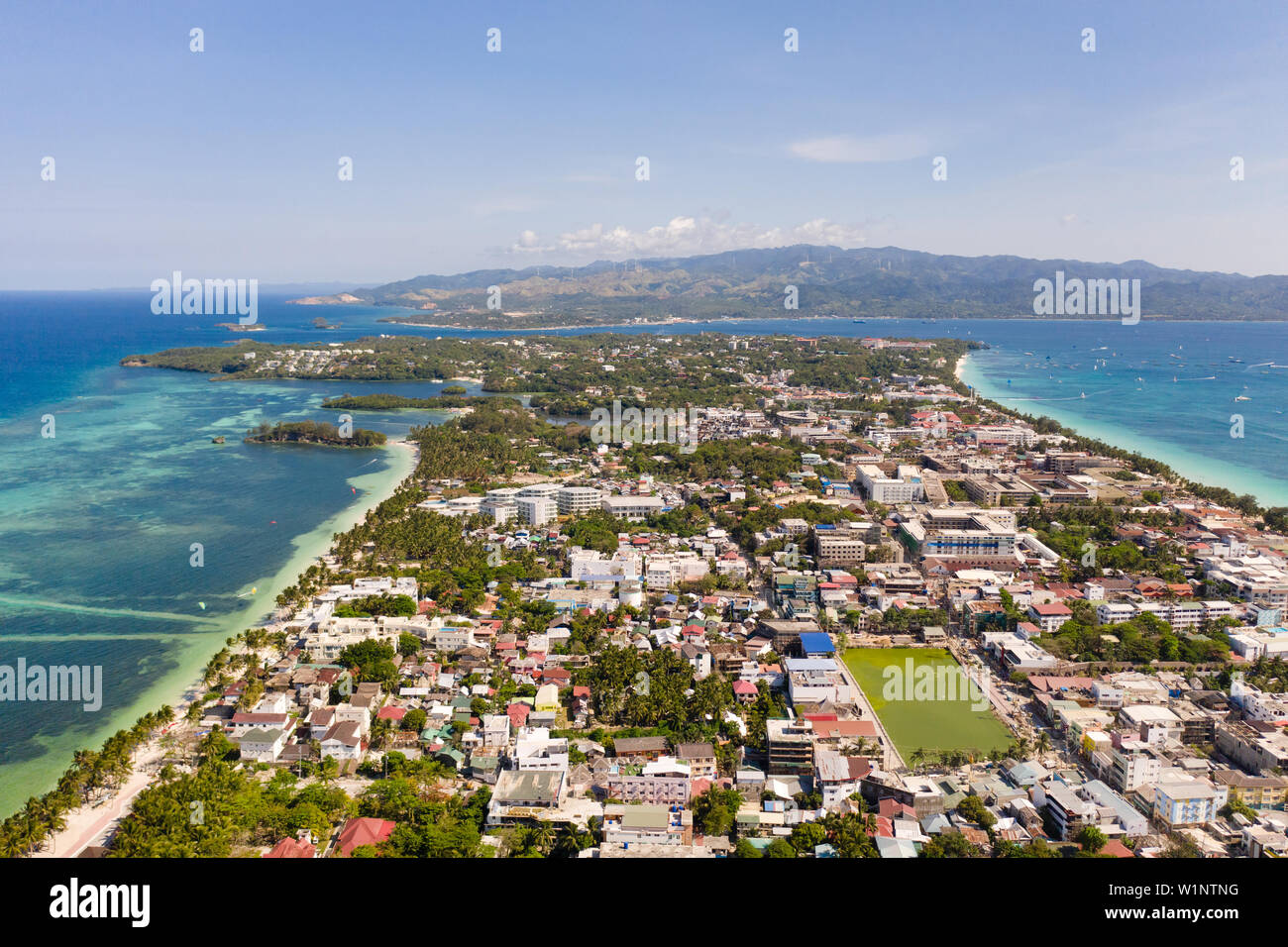 Houses and streets on the island of Boracay, Philippines, top view ...