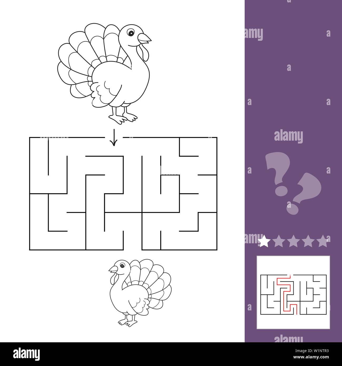 Maze game, education game for children, Funny Turkey Stock Vector Image ...