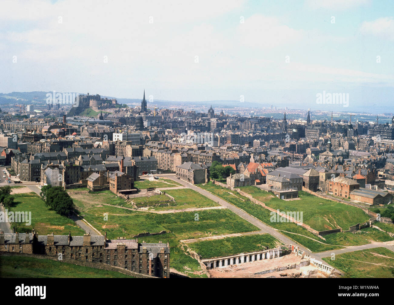 1960s, historical, aerial view across the skyline of Edinburgh ...