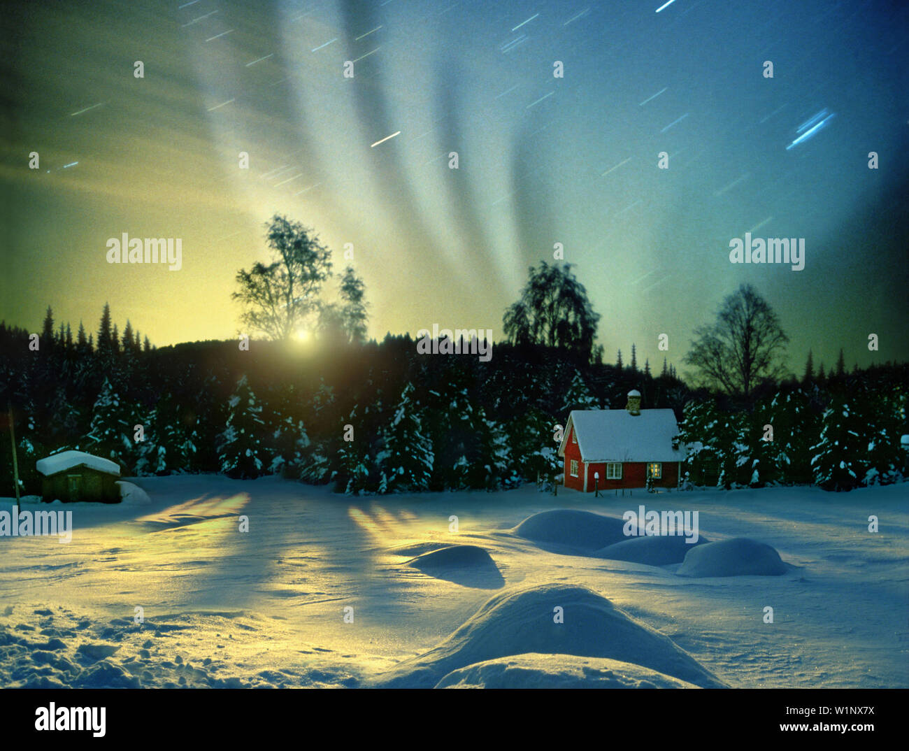 Polar light and moonrise, Lillehammer, Norway Scandinavia Stock Photo - Alamy