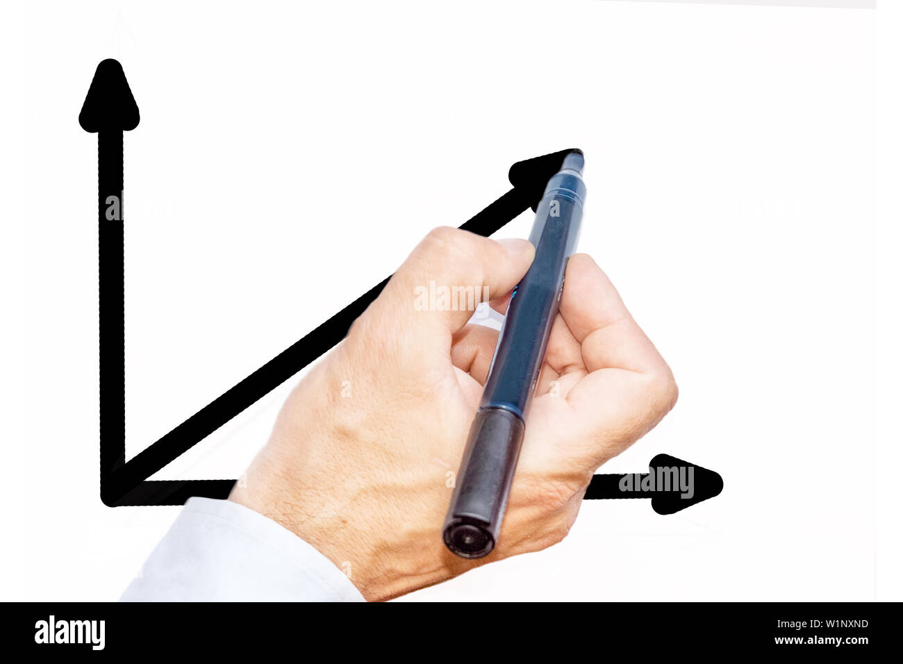Hand drawing a graph using a black marker, isolated on white background ...