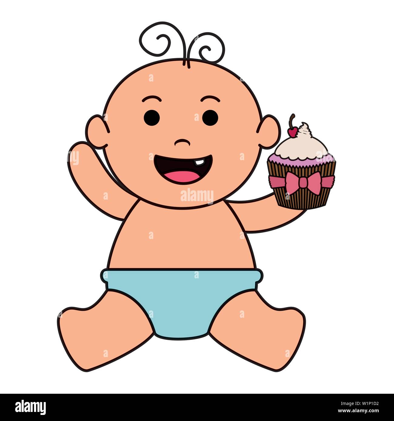 cute little baby boy with sweet cupcake Stock Vector Image & Art - Alamy